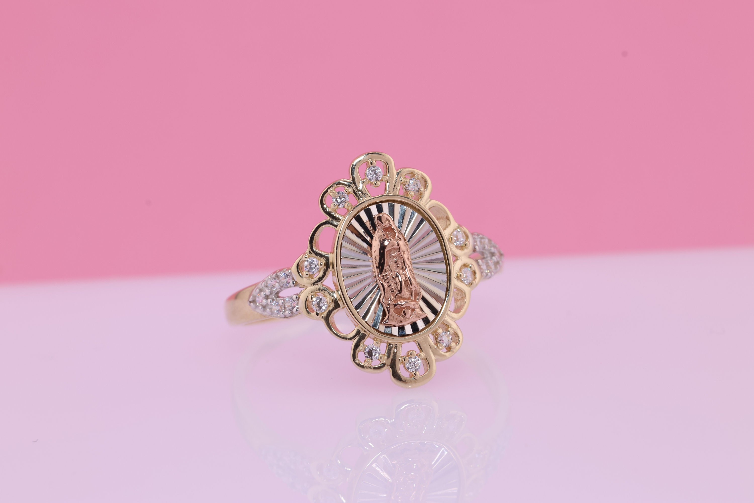 14k Solid Gold Virgin Mary Virgen Maria Lady Guadalupe Ring Gift for ...