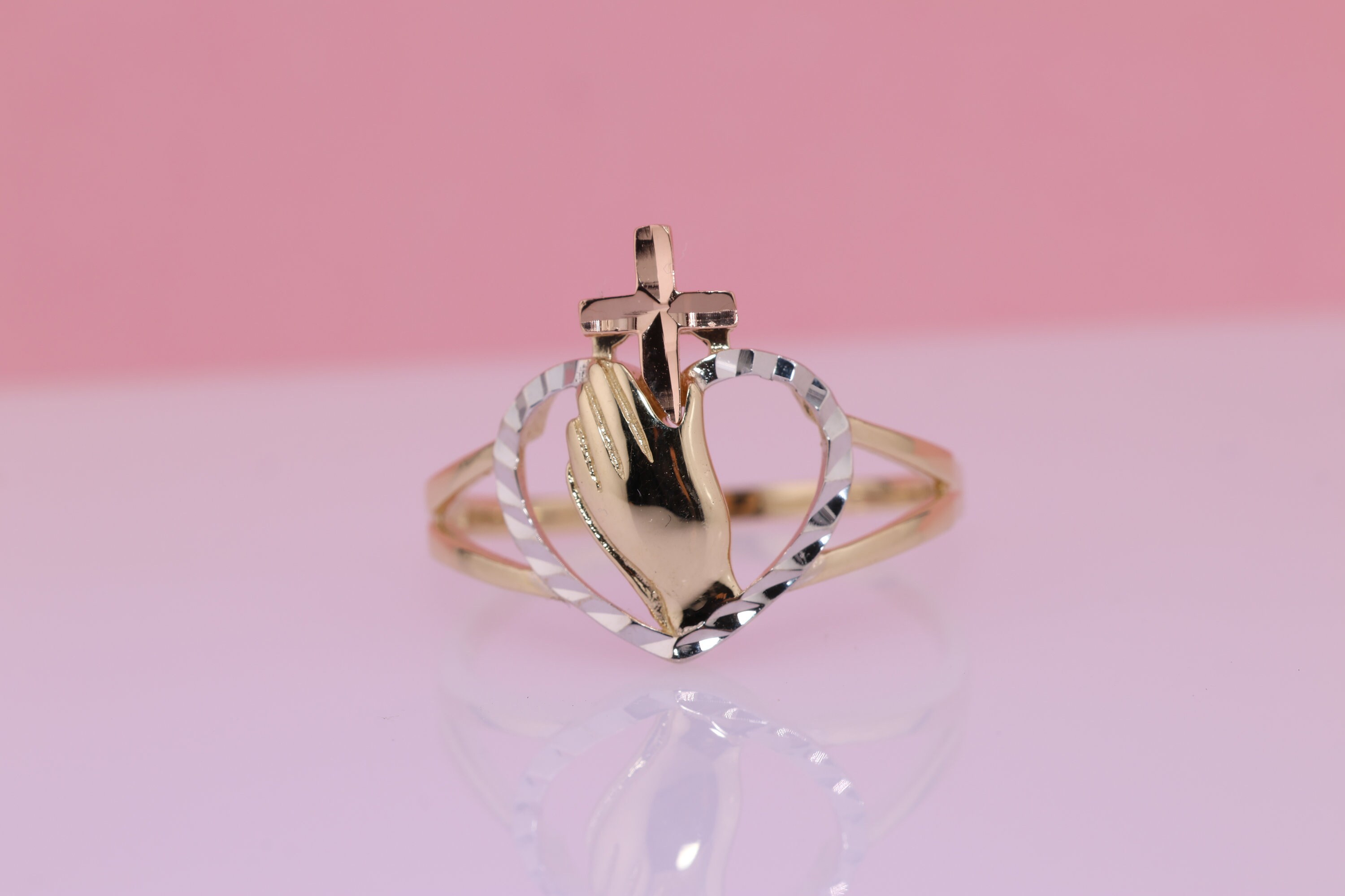 14k Solid Gold Praying Hands RING/ Gift for Her/ Religious - Etsy