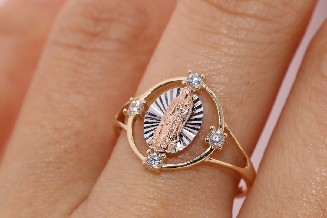 14k Solid Gold Virgin Mary Virgen Maria Lady Guadalupe Ring Gift for ...