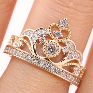 14K Gold 15 Anos Quinceanera Crown RING/ Fifteen CZ Stones for Sweet 15 ...