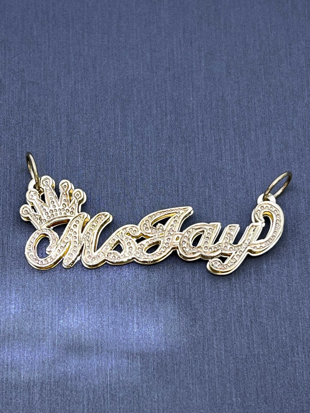 10K 14K Solid Real Gold Personalized Name WITH Crown, Diamond Cut Name ...