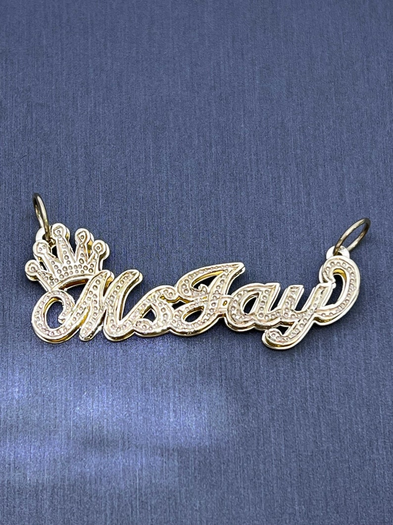 10K 14K Solid Real Gold Personalized Name WITH Crown, Diamond Cut Name ...