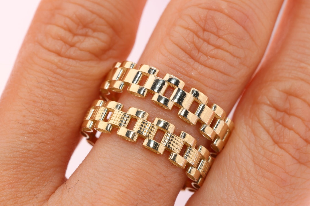 10k Solid Gold Rollie Presidential Style Textured Band Ring for Men ...