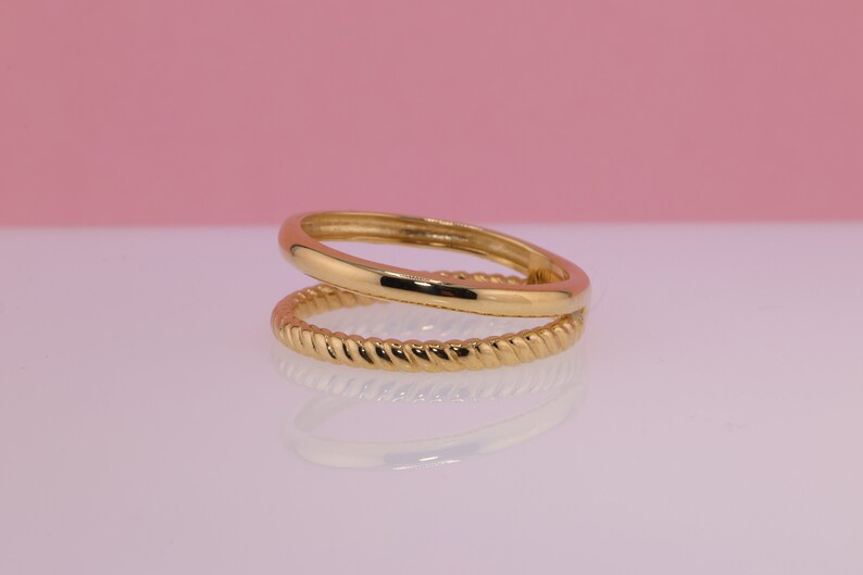14K Double Band Ring/ Minimalist Ring/ Twist Double Band - Etsy