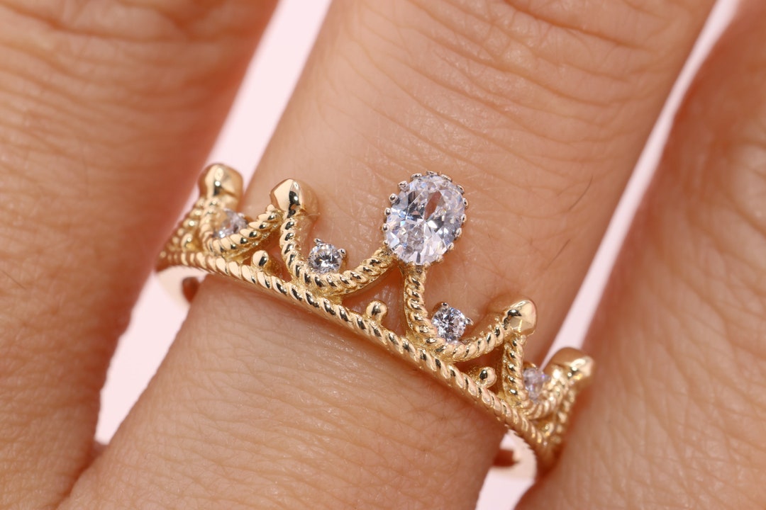 14K Gold 15 Anos Quinceanera Crown RING/ Fifteen CZ Stones for Sweet 15 ...