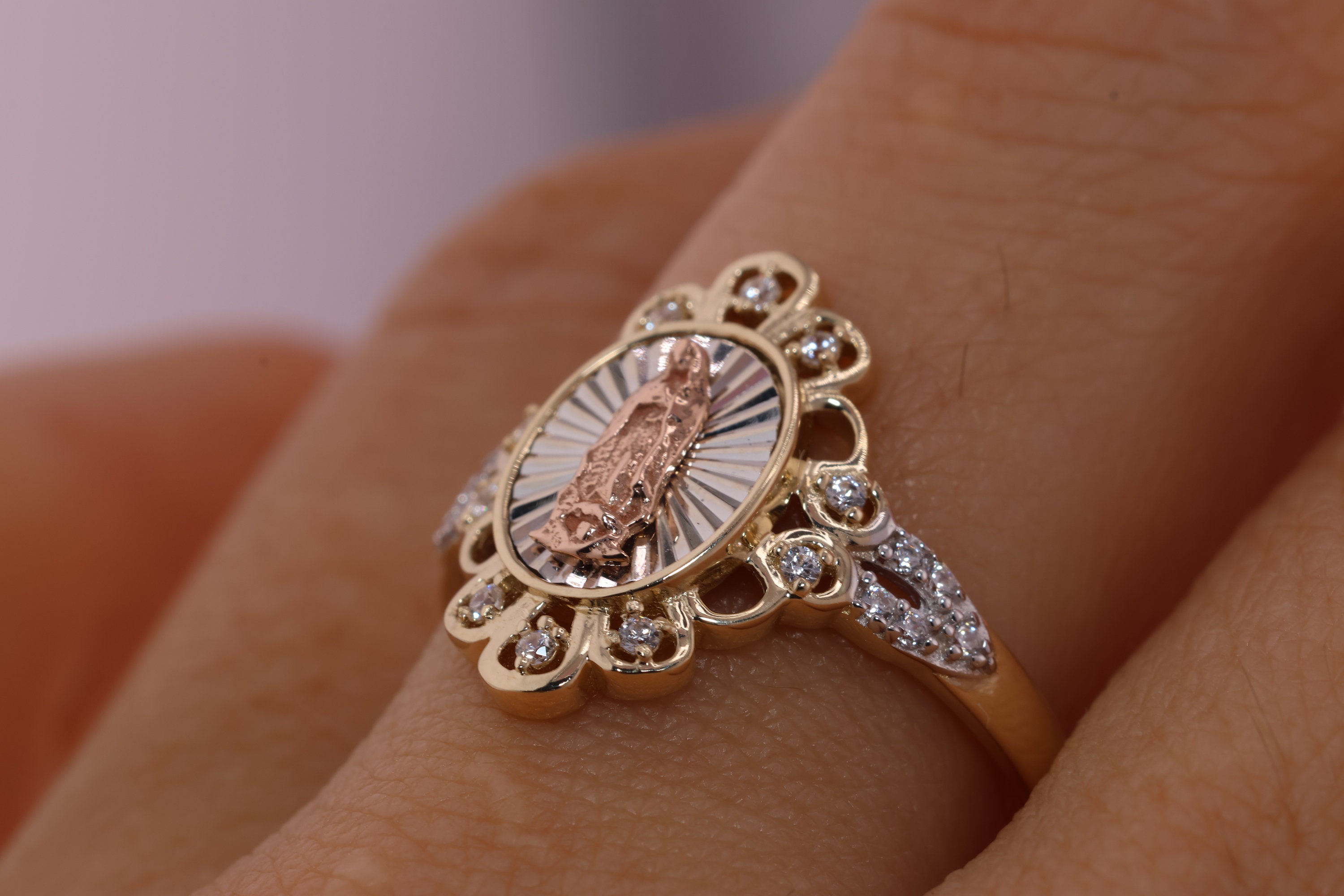 14k Solid Gold Virgin Mary Virgen Maria Lady Guadalupe Ring Gift for ...