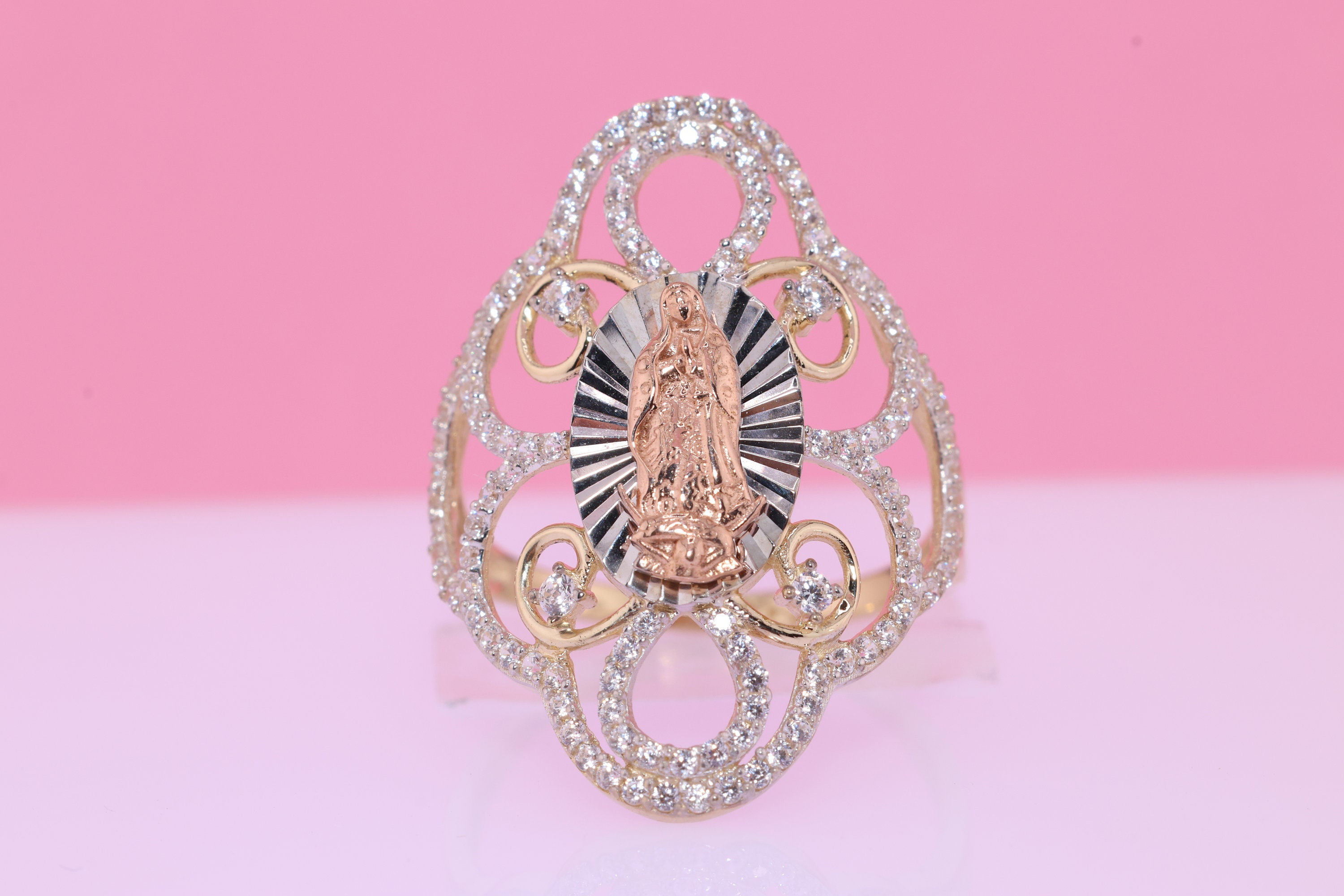 14k Solid Gold Virgin Mary Virgen Maria Lady Guadalupe Ring Gift for ...