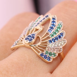 14k Solid Gold Peacock Ring/ CZ Peacock Ring / Gift / Gift for Her ...