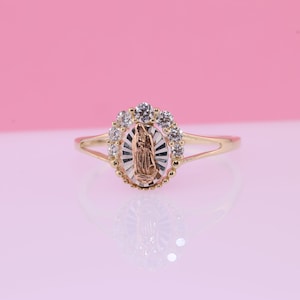 14k Solid Gold Virgin Mary Virgen Maria Lady Guadalupe Ring Gift for ...