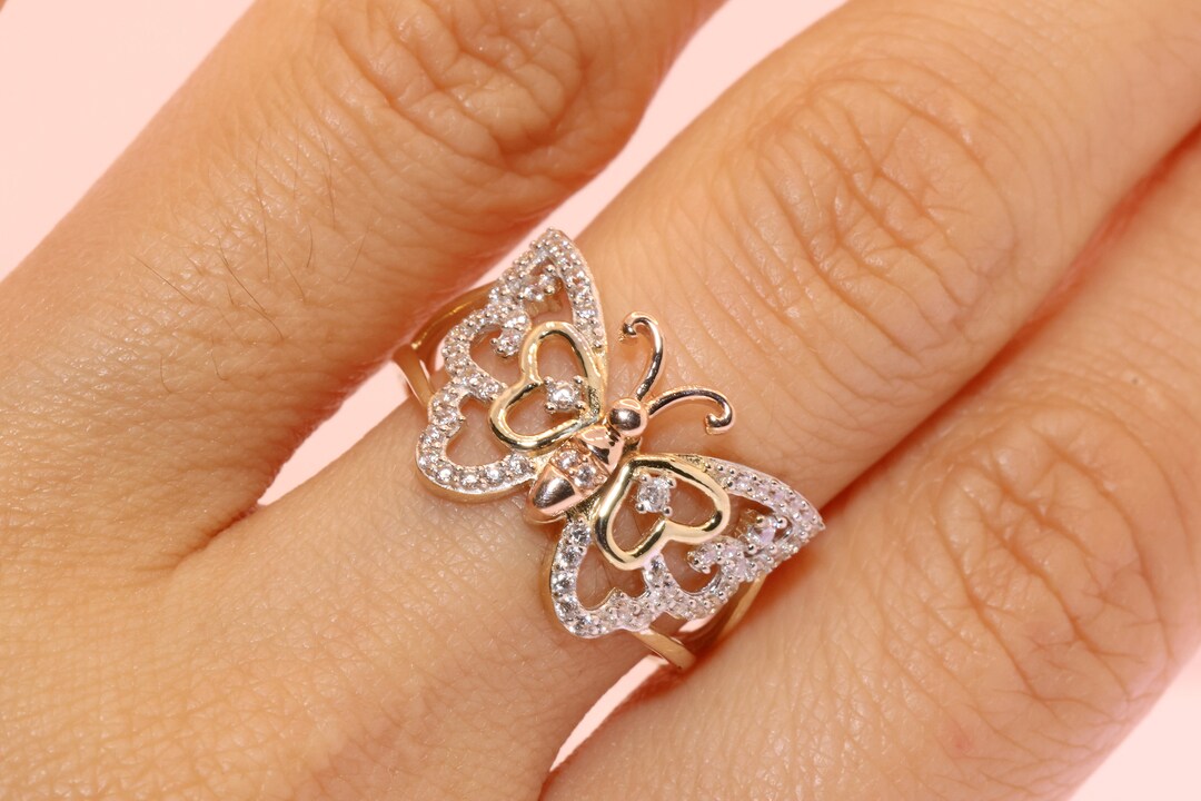 14k Gold Mariposa Ring / Dainty CZ Butterfly Ring / Thin Band / Animal Ring / Gift for Birthday ...
