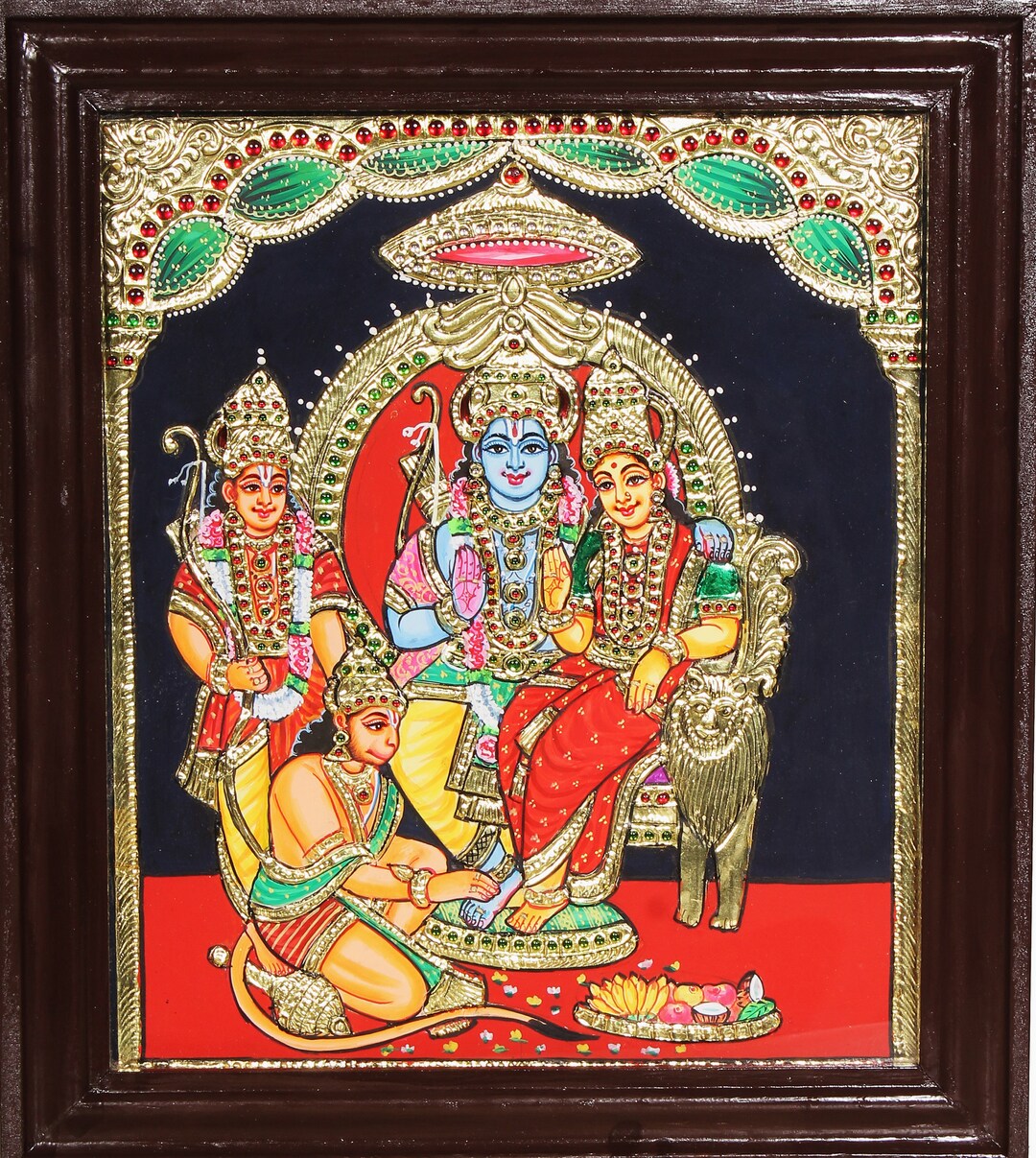 RAMA PARIVAR / FAMILY Tanjore Art With Teakwood Frame and 22k Gold Foil ...