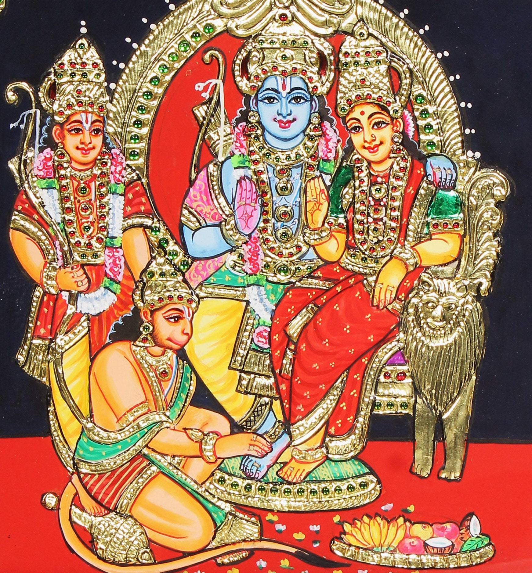 RAMA PARIVAR / FAMILY Tanjore Art With Teakwood Frame and 22k Gold Foil ...