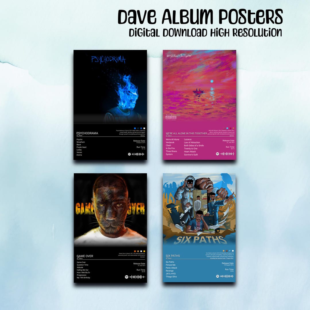 Dave Album Poster Set of 4, High-quality Digital Download, Perfect for ...