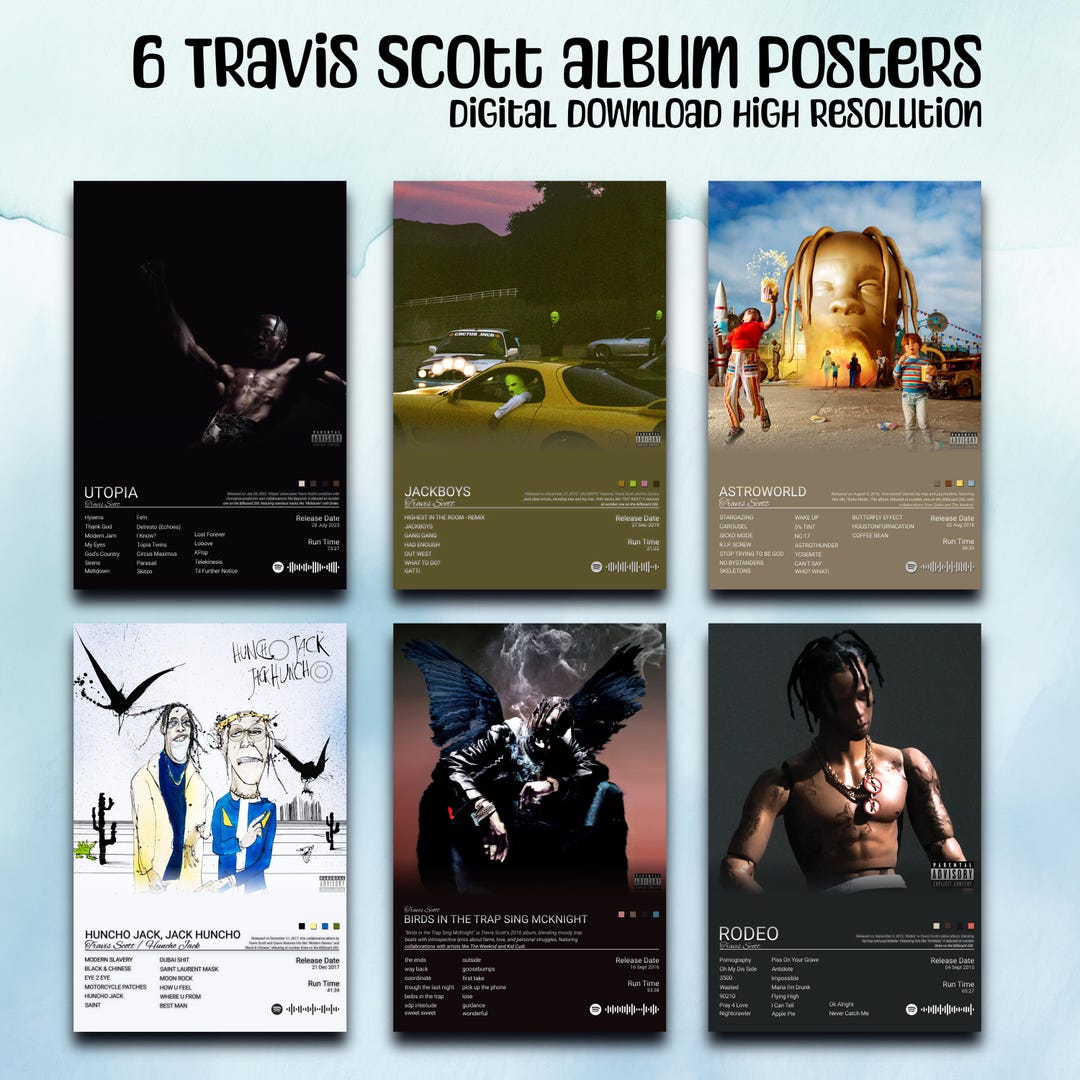Travis Scott Album Poster Set of 6, High Resolution Digital Download ...