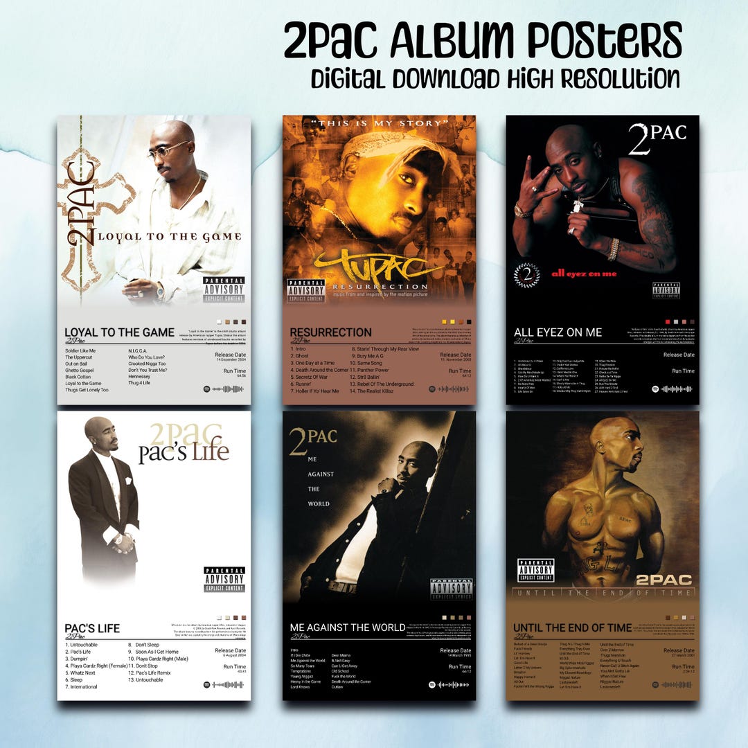 2pac Digital Download Album Poster Set of 6, High-quality Artwork for ...