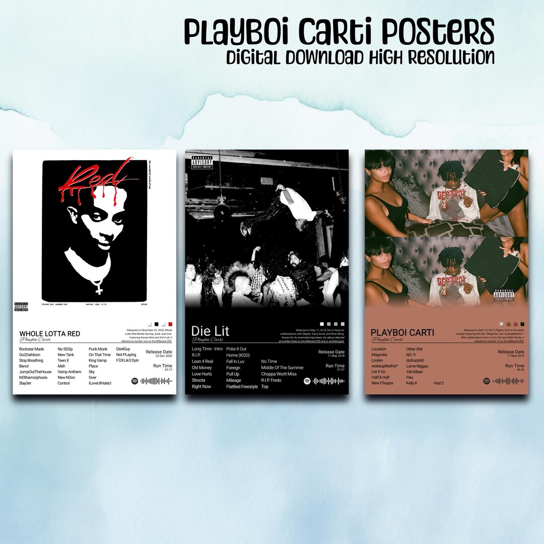 Playboi Carti Album Poster Set of 3, Digital Downloads, High Quality ...