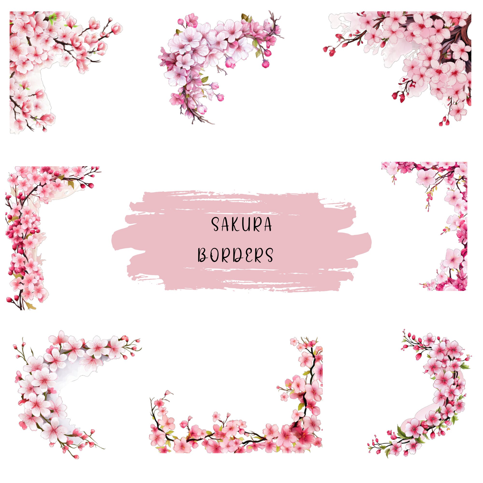 Sakura Cherry Blossom Borders Sakura Clipart Water Color Clipart Sakura ...