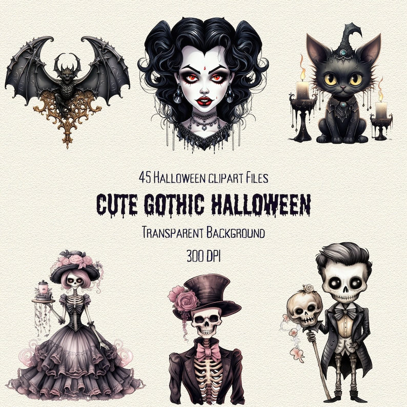 Cute Gothic Halloween Clipart Bundle Halloween Clipart PNG Halloween ...