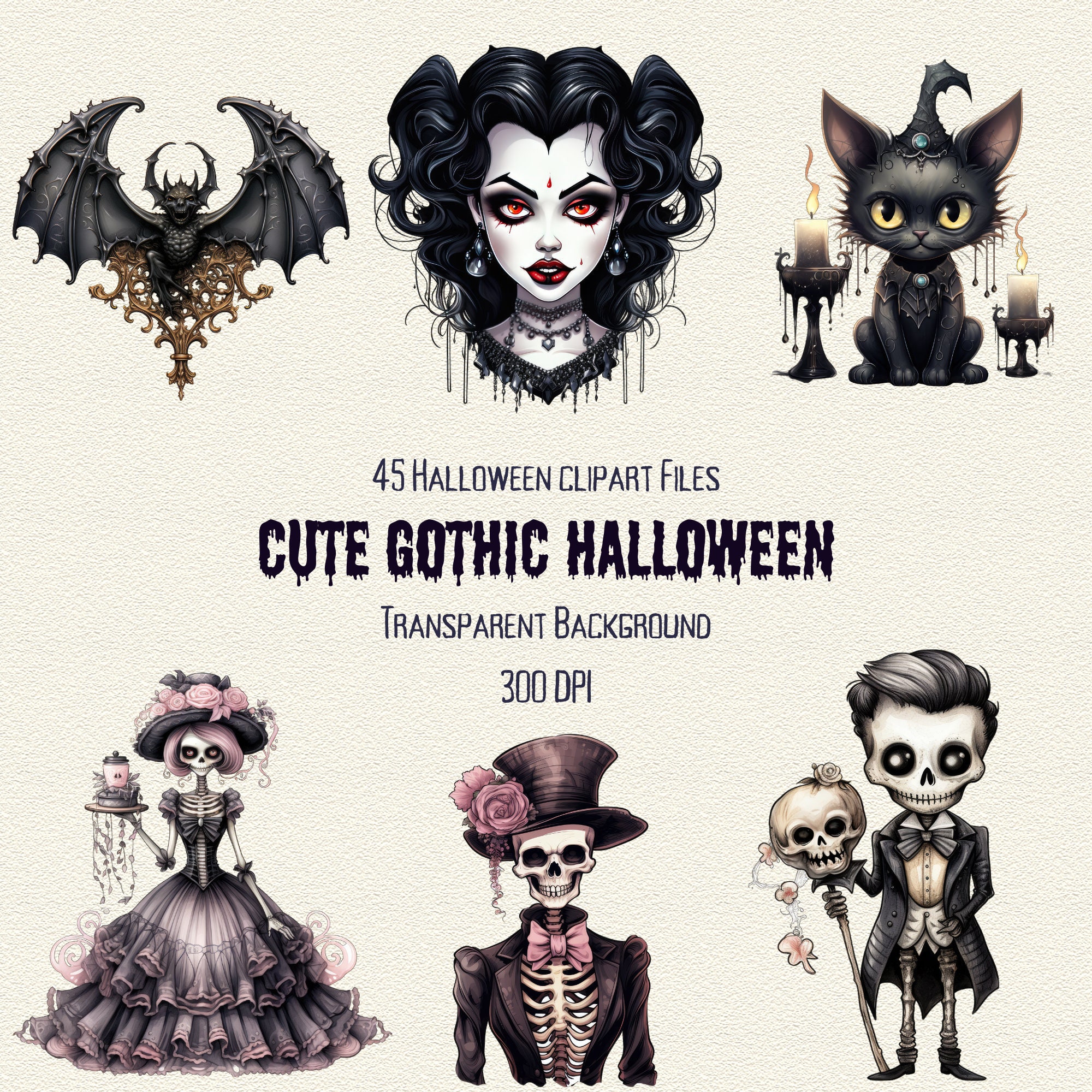 Cute Gothic Halloween Clipart Bundle Halloween Clipart PNG - Etsy