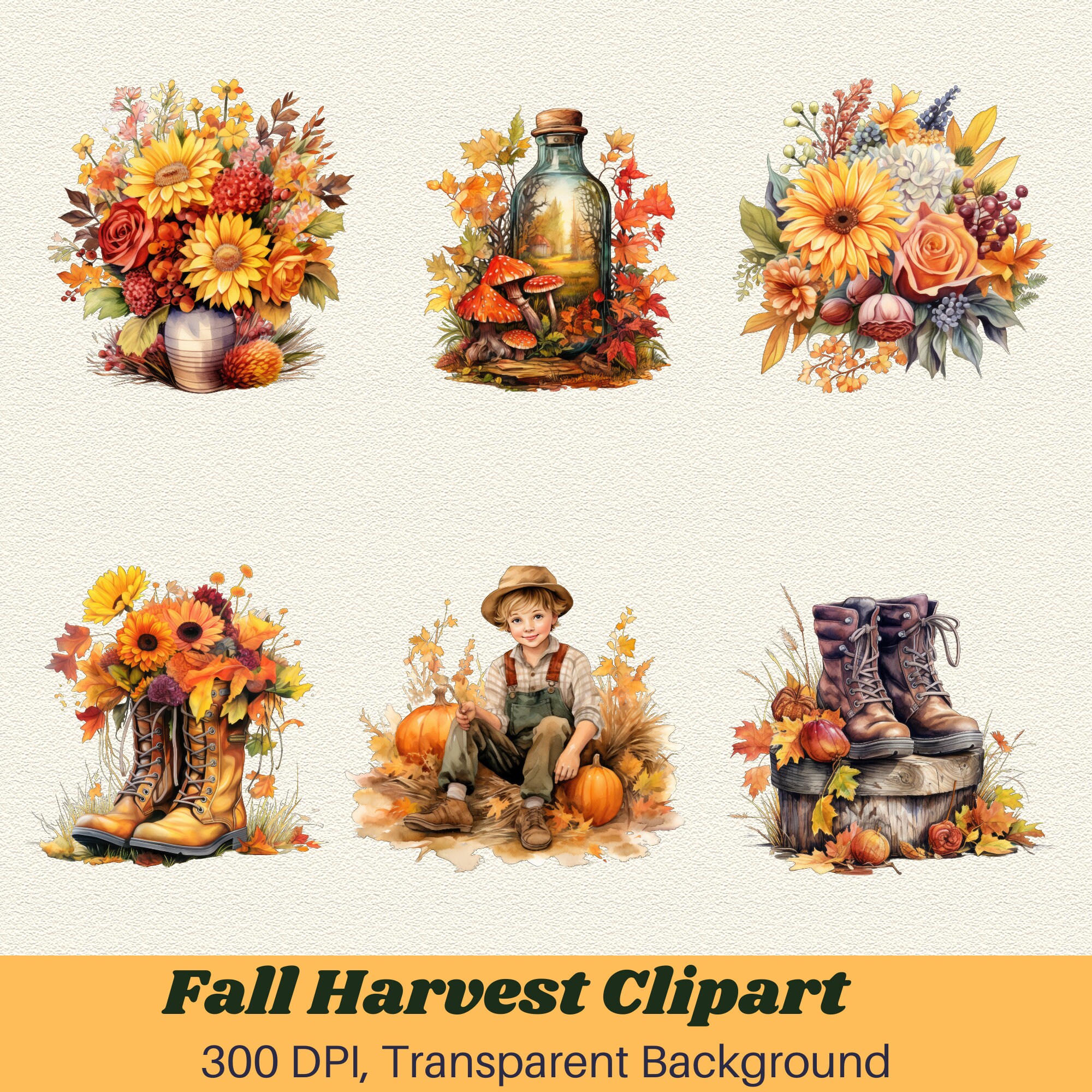 Fall Harvest Clipart Bundle Autumn Collection 70 PNG Fall - Etsy
