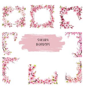 Sakura Cherry Blossom Borders Sakura Clipart Water Color Clipart Sakura ...