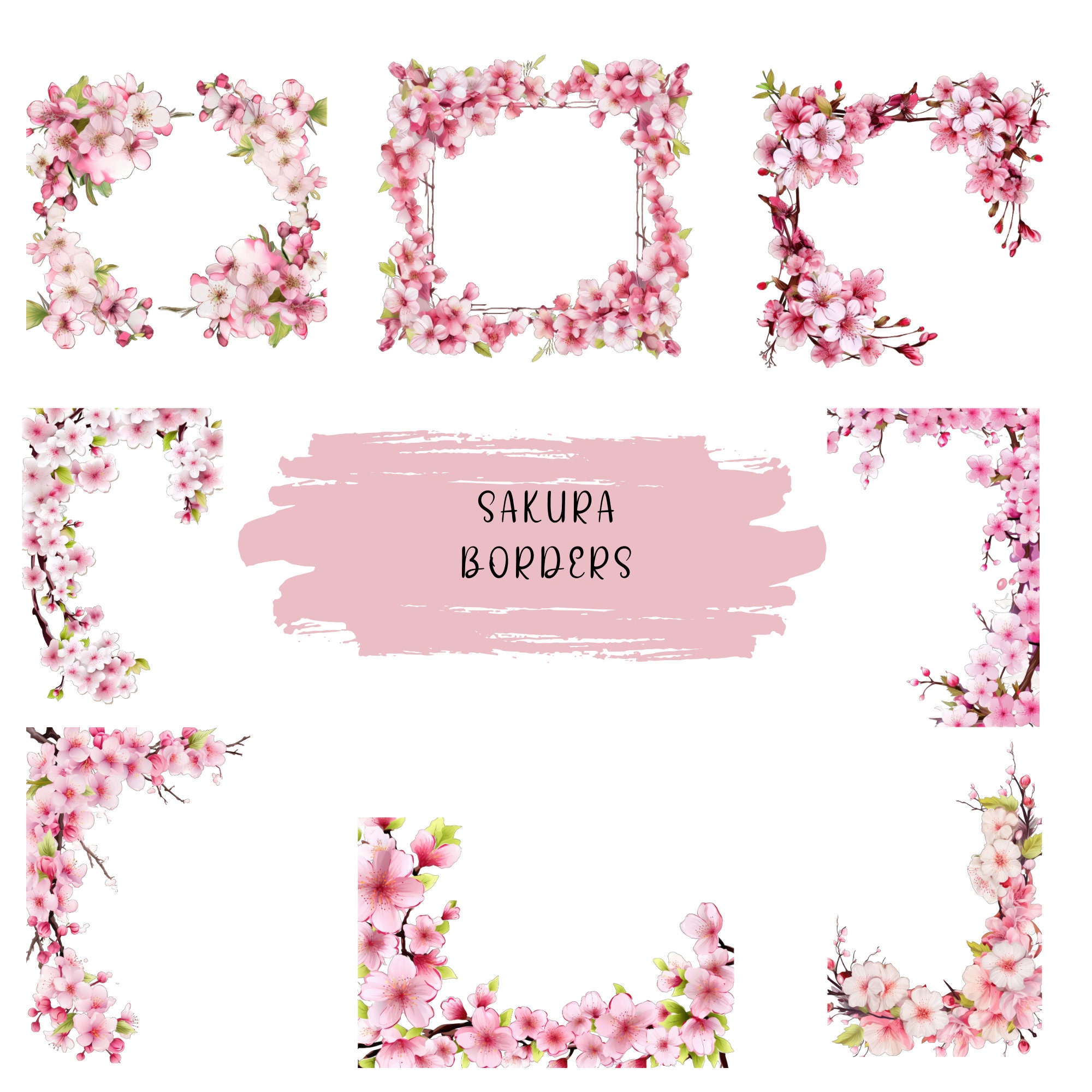 Sakura Cherry Blossom Borders Sakura Clipart Water Color - Etsy