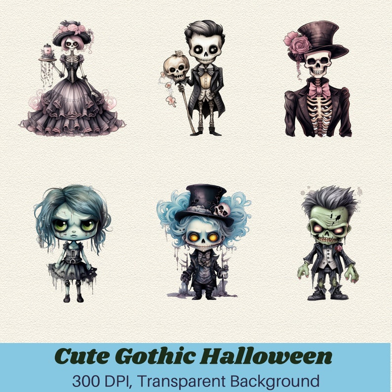 Cute Gothic Halloween Clipart Bundle Halloween Clipart PNG Halloween ...