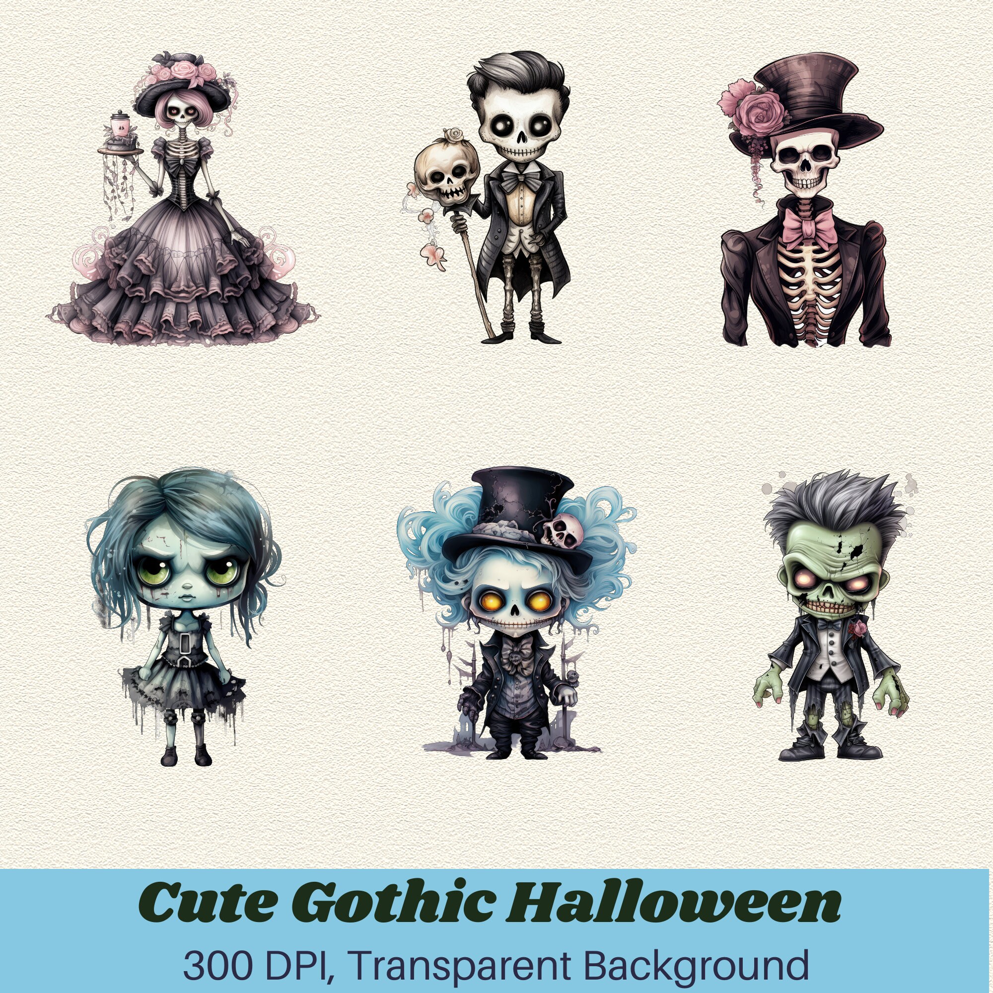 Cute Gothic Halloween Clipart Bundle Halloween Clipart PNG - Etsy