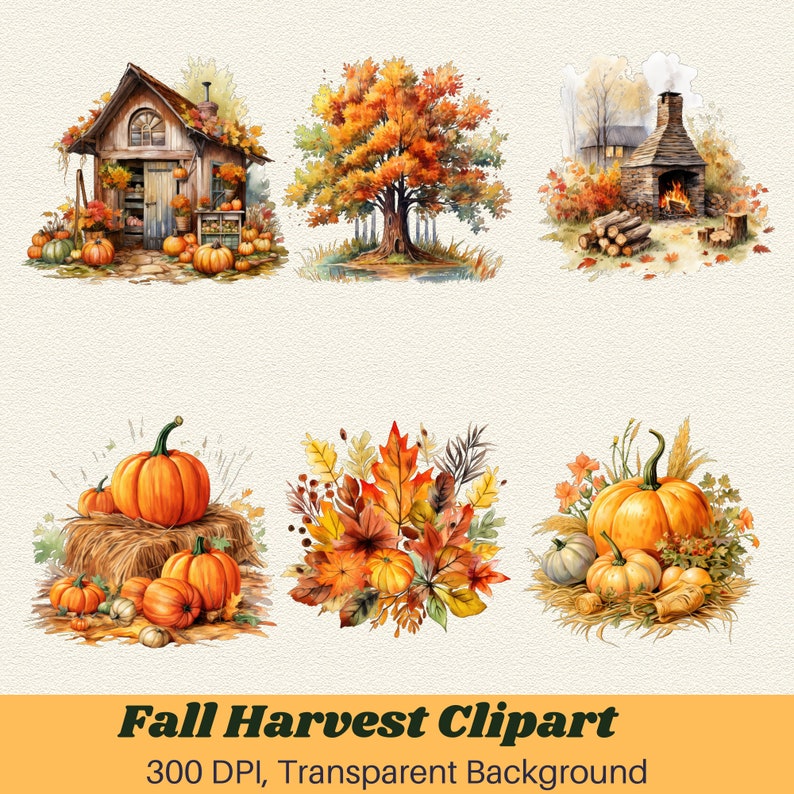 Fall Harvest Clipart Bundle Autumn Collection 70 PNG Fall Collection ...