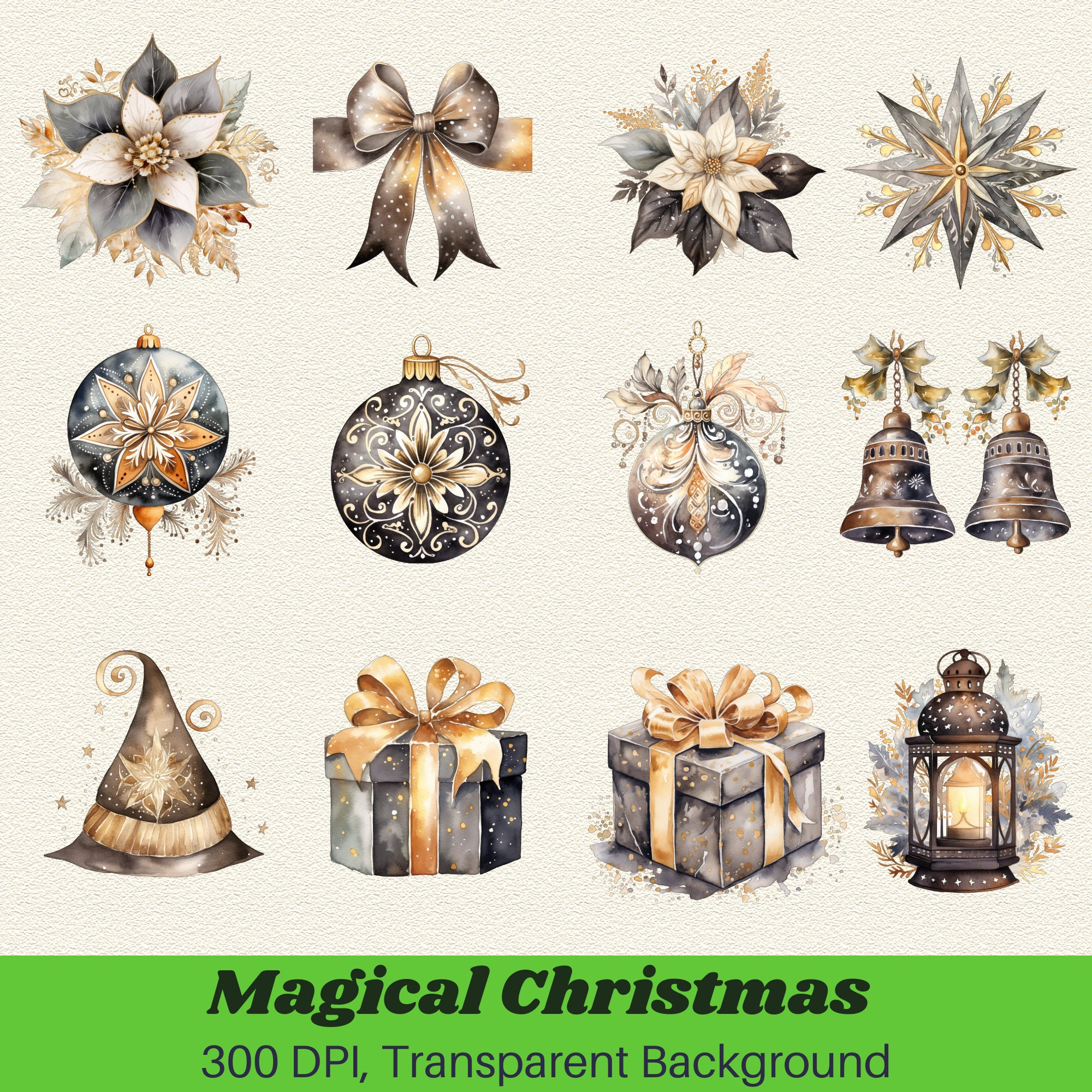 Magical Christmas Clipart Png Christmas Tree Ornaments Png Watercolor ...