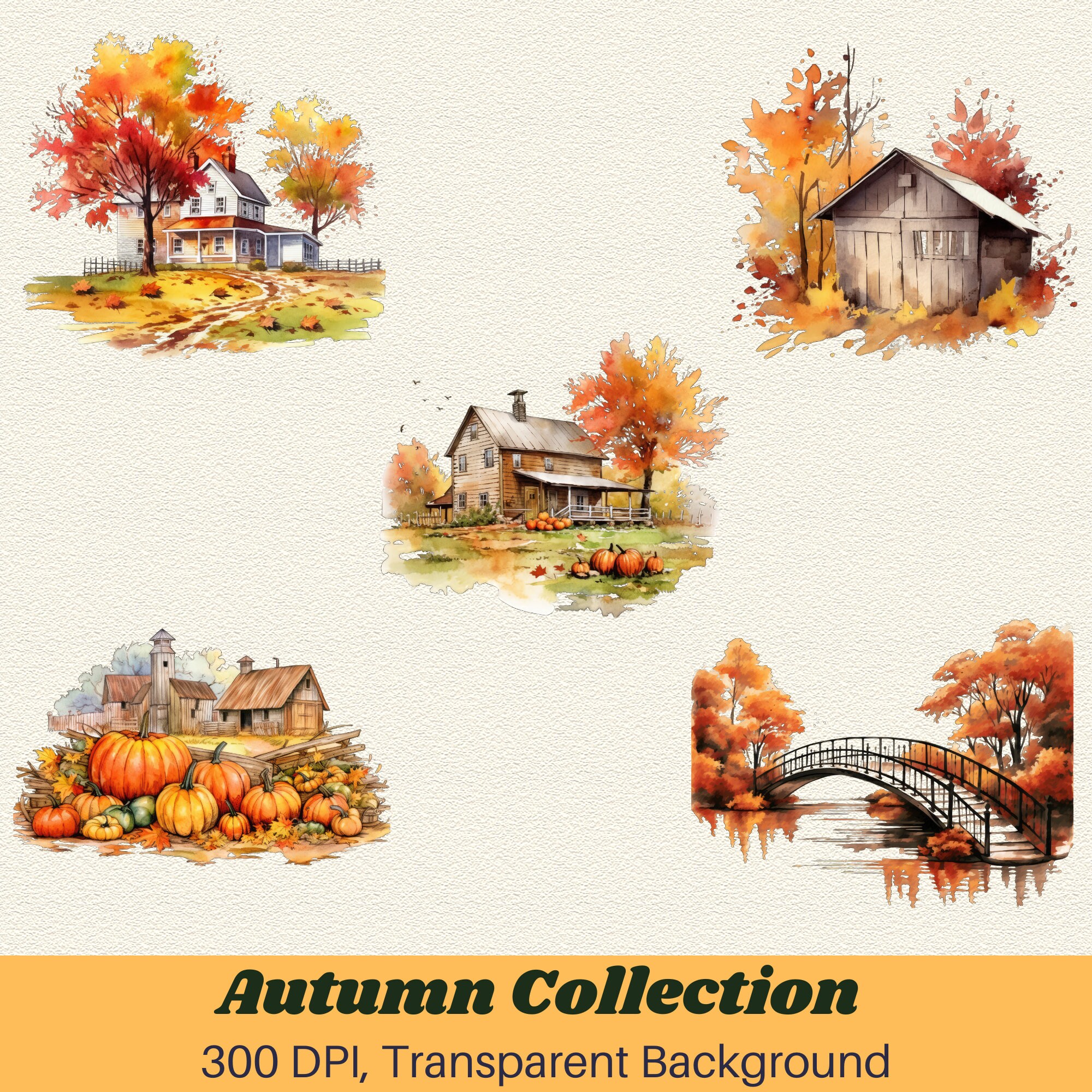 Autumn Collection Fall Harvest Clipart Bundle 40 PNG Fall - Etsy