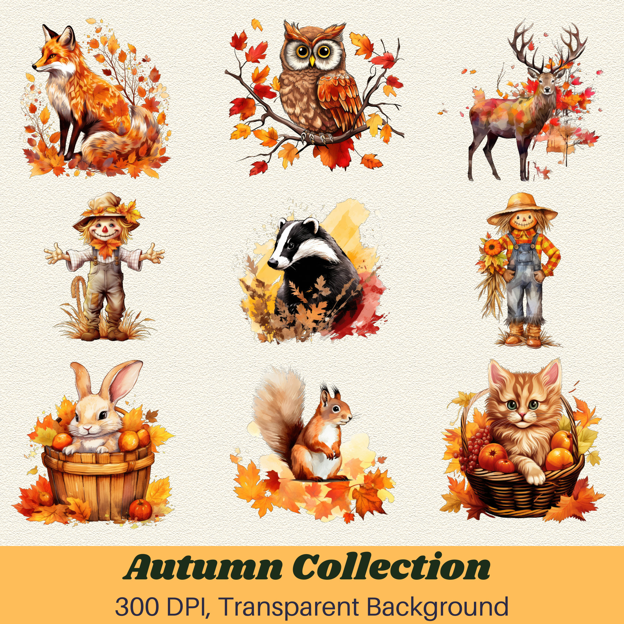 Autumn Collection Fall Harvest Clipart Bundle 40 PNG Fall - Etsy