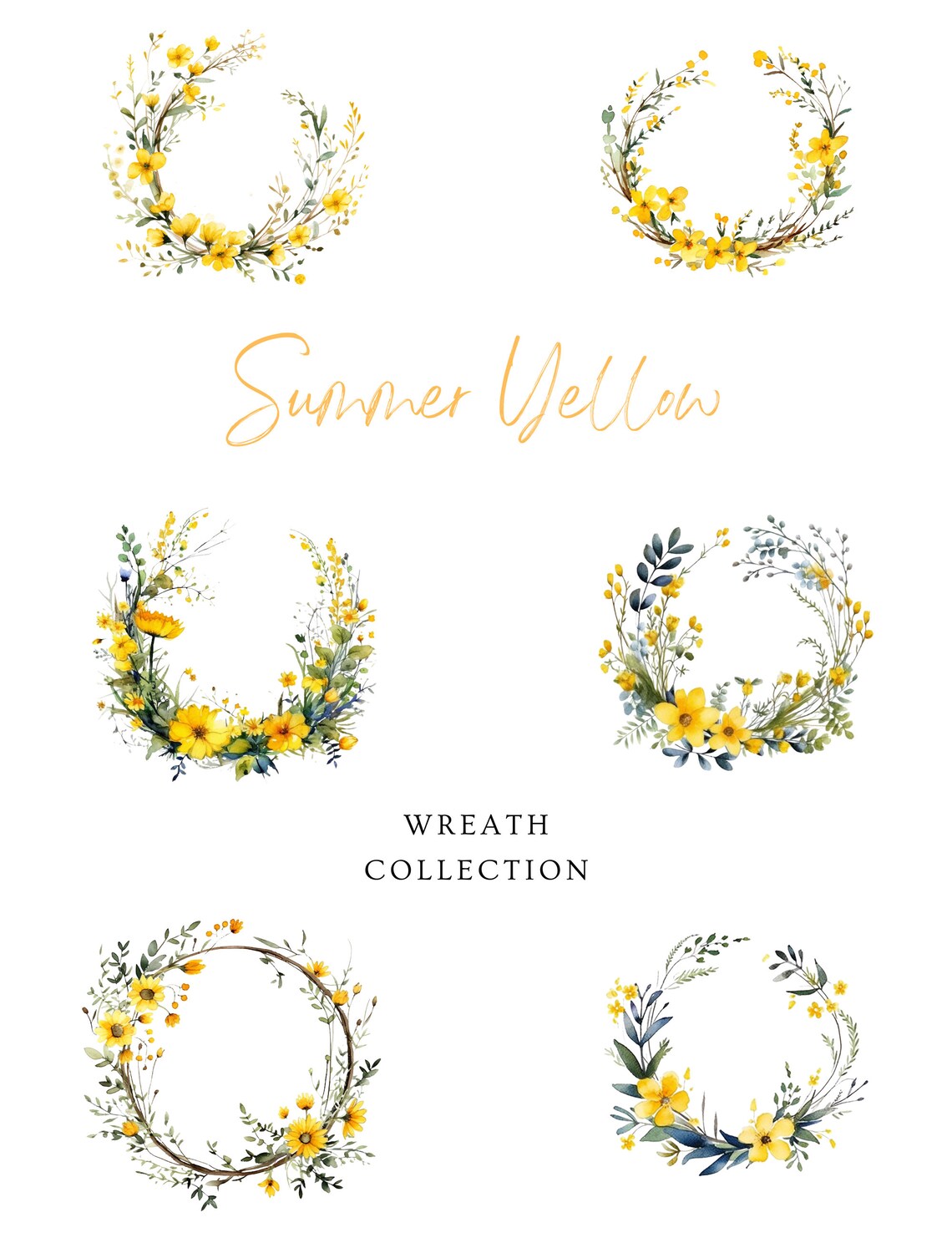 Summer Yellow Watercolor Floral Clipart Floral Borders Wild Flowers ...