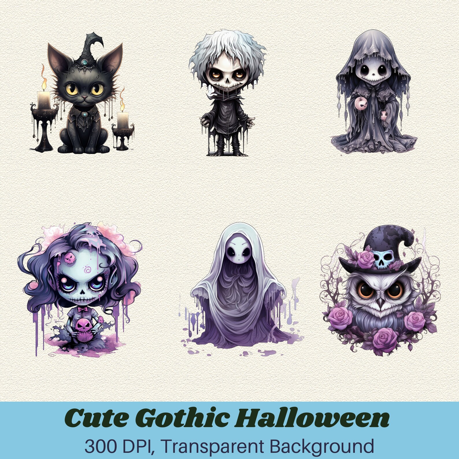 Cute Gothic Halloween Clipart Bundle Halloween Clipart PNG - Etsy