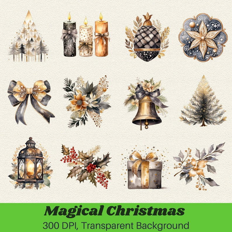Magical Christmas Clipart Png Christmas Tree Ornaments Png Watercolor ...