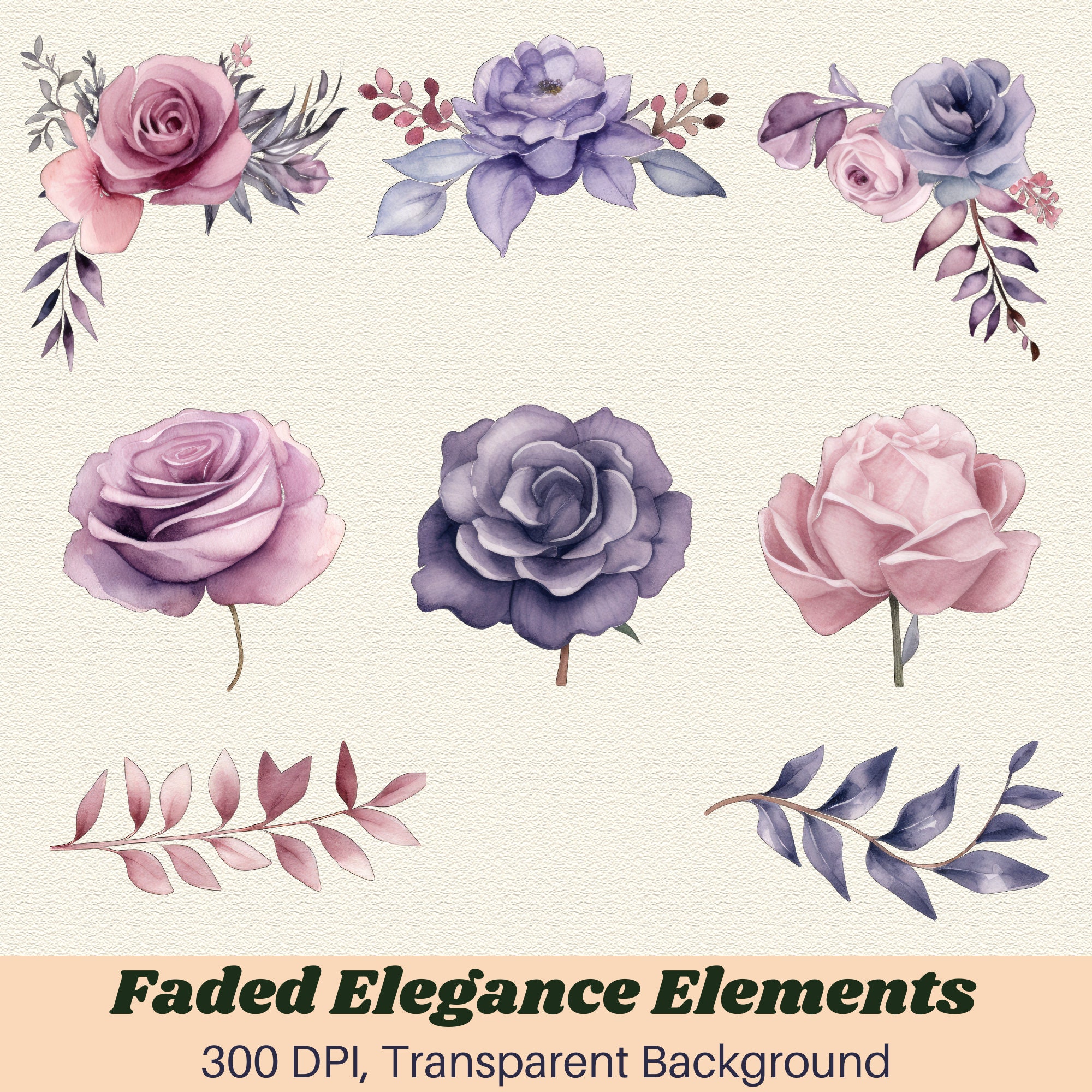 Faded Elegance Watercolor Clipart Wedding Clipart - Etsy