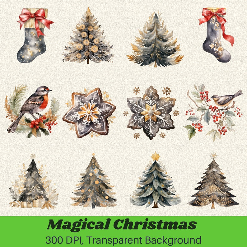 Magical Christmas Clipart Png Christmas Tree Ornaments Png Watercolor ...