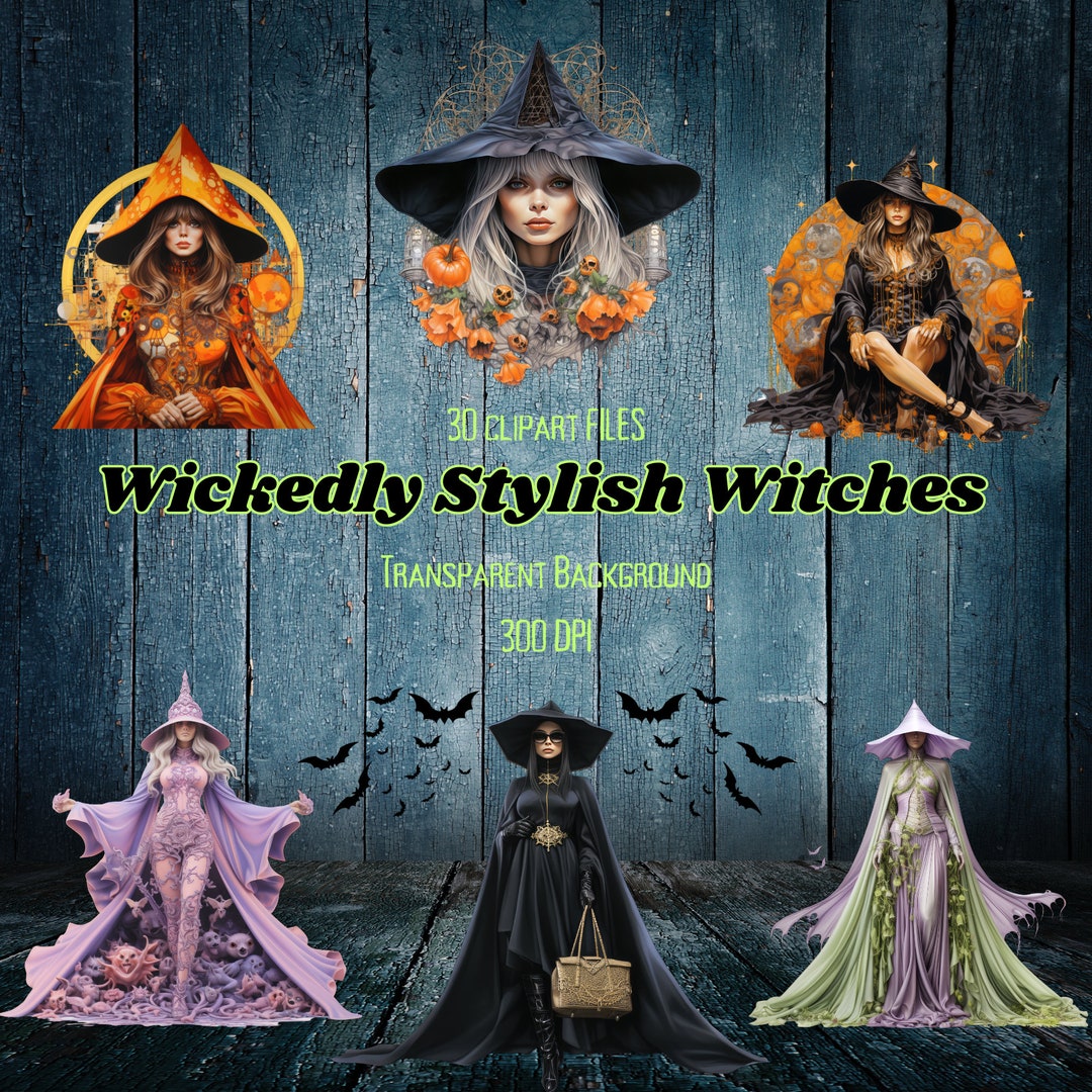 Wickedly Stylish Witches Halloween Clipart for Crafts and Decor PNG ...