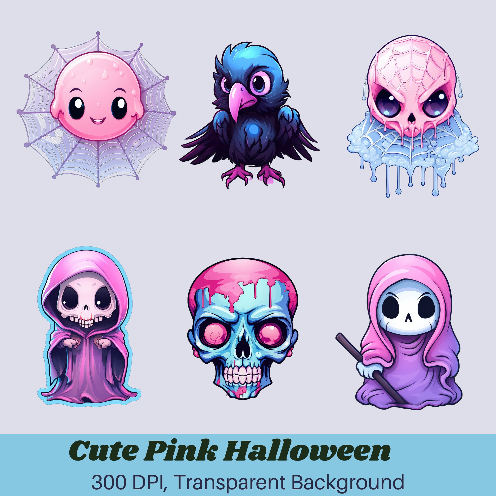 Cute Pink Halloween Clipart Retro Halloween Clipart PNG Bundle Funny ...