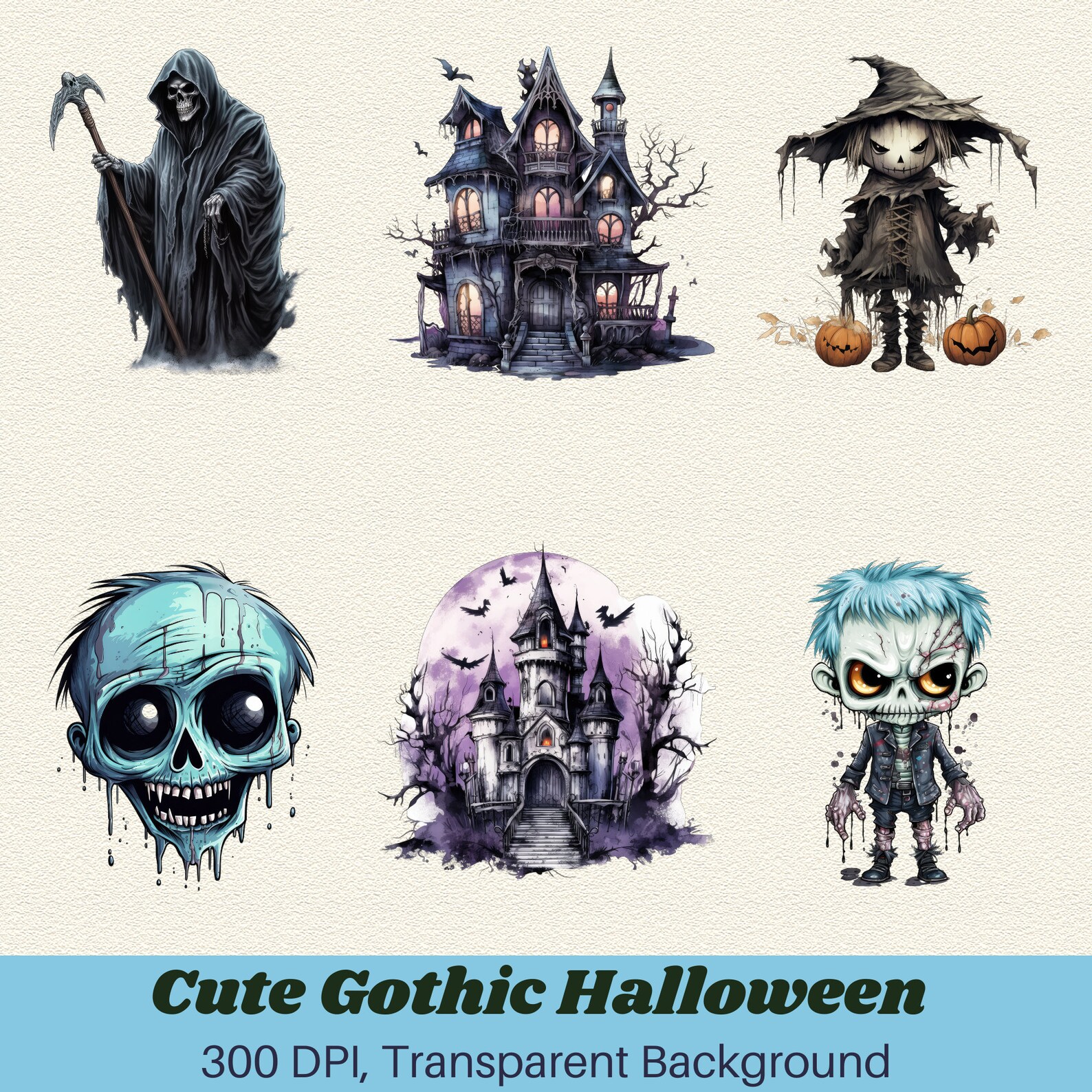 Cute Gothic Halloween Clipart Bundle Halloween Clipart PNG - Etsy