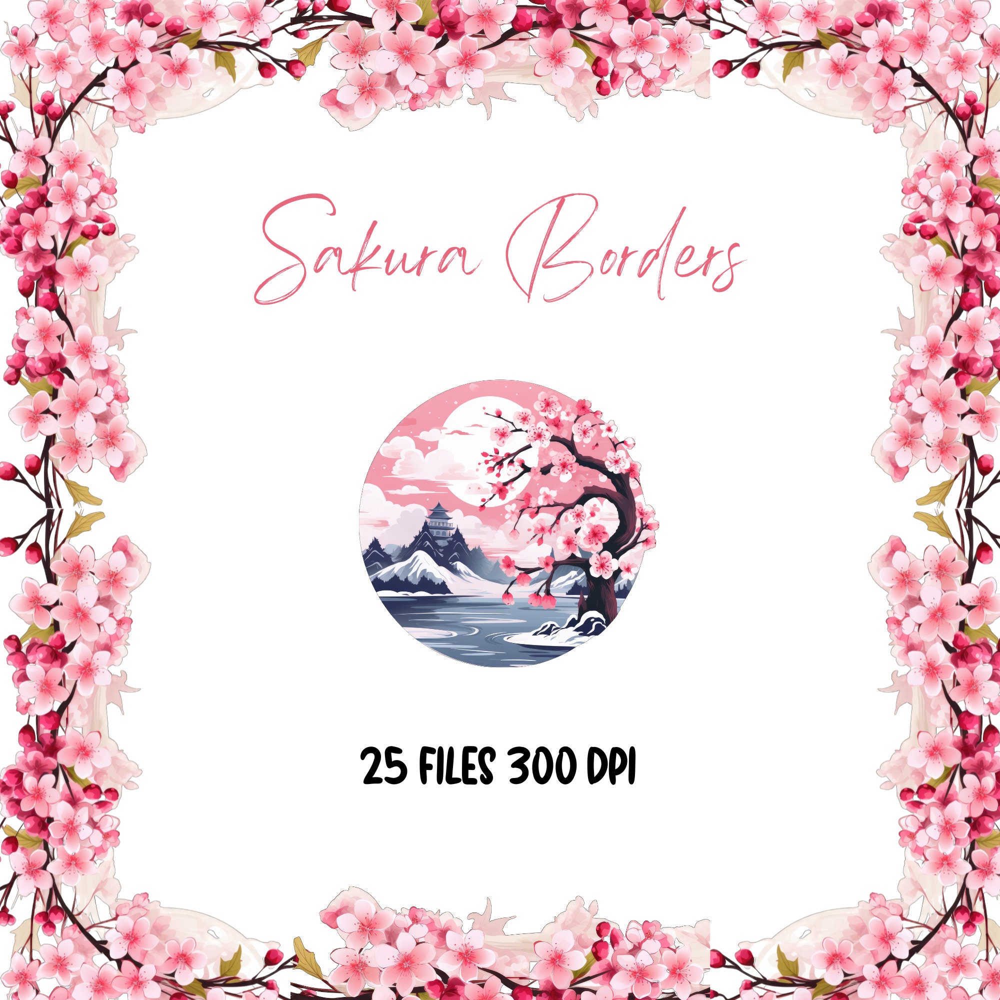 Sakura Cherry Blossom Borders Sakura Clipart Water Color - Etsy
