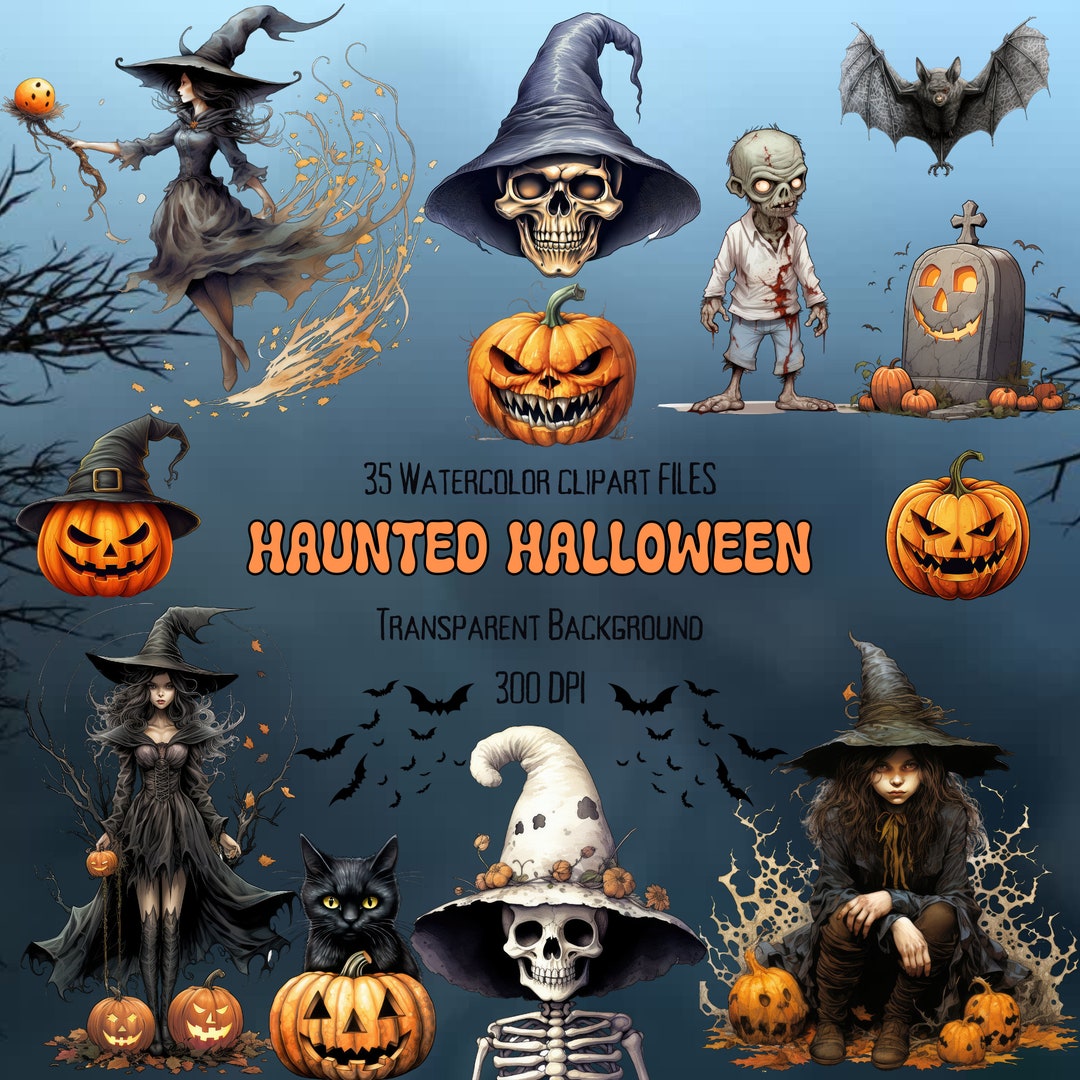 Haunted Halloween Clipart Commercial Use Halloween Png Bundle Vampire ...
