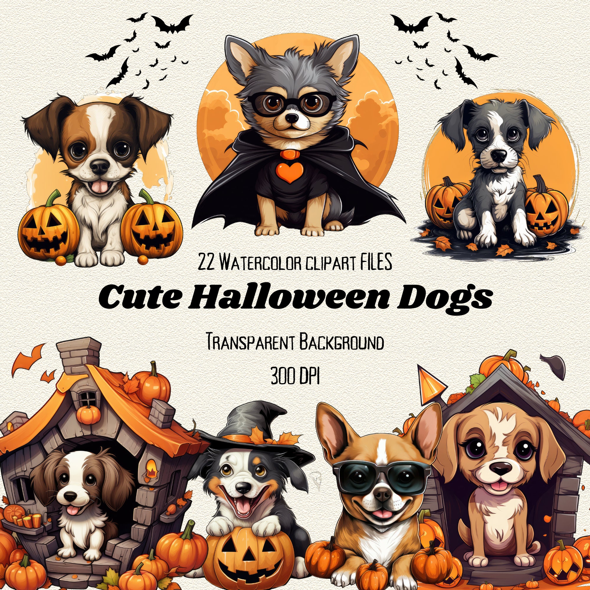 Cute Halloween Dogs Clipart Bundle Halloween T-shirt - Etsy