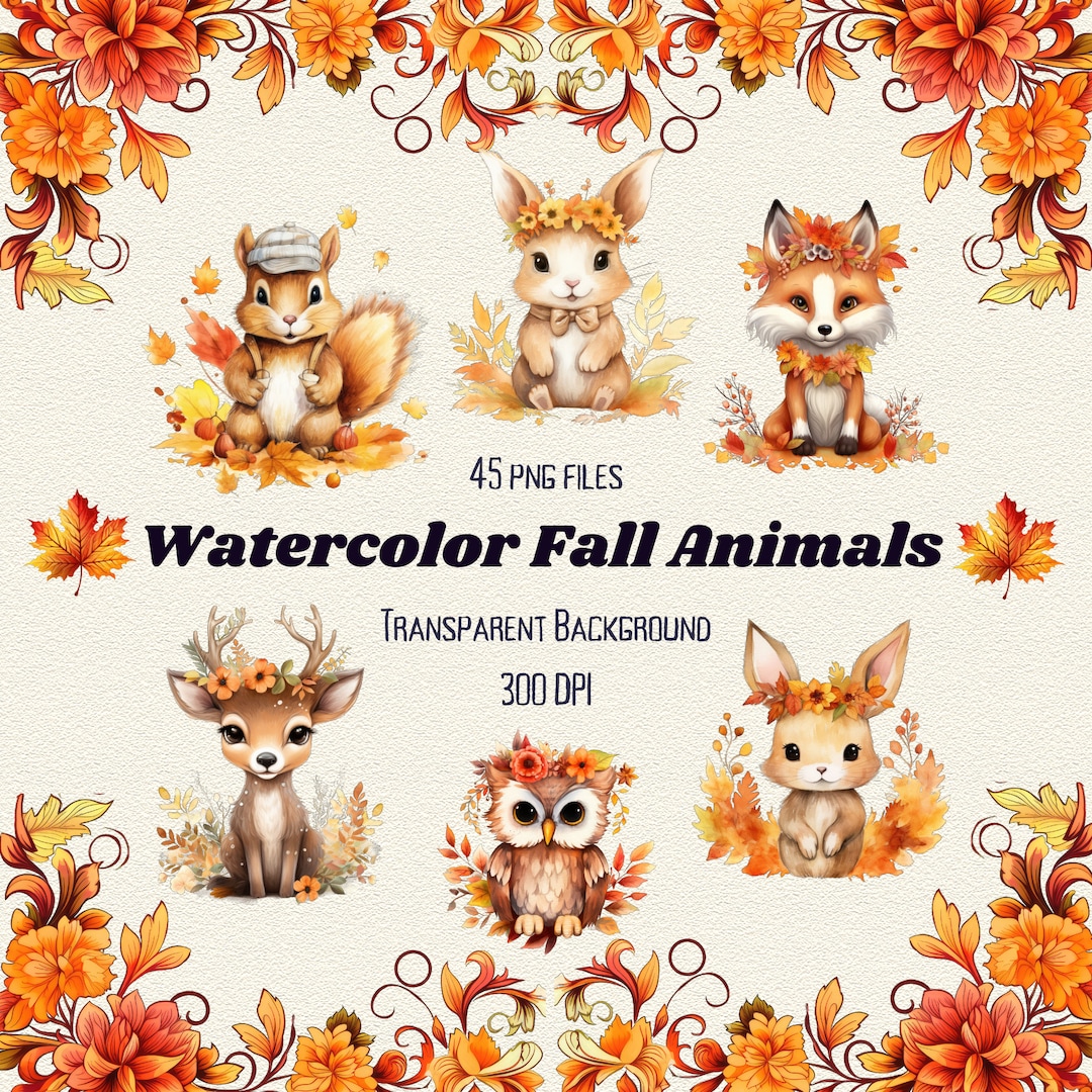 Watercolor Fall Animals Autumn Animals Png 45 PNG Fall Collection ...