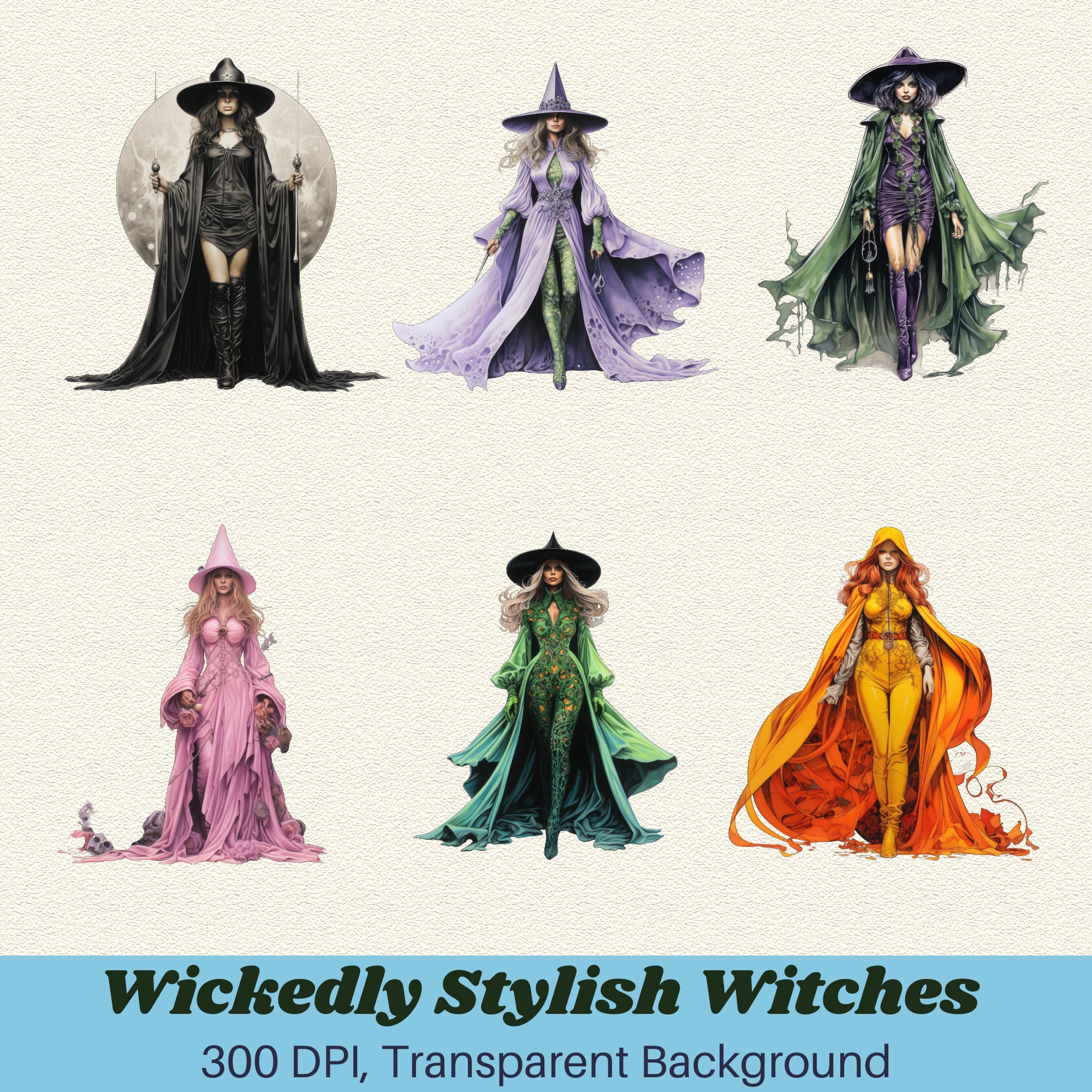 Wickedly Stylish Witches Halloween Clipart for Crafts and Decor PNG ...