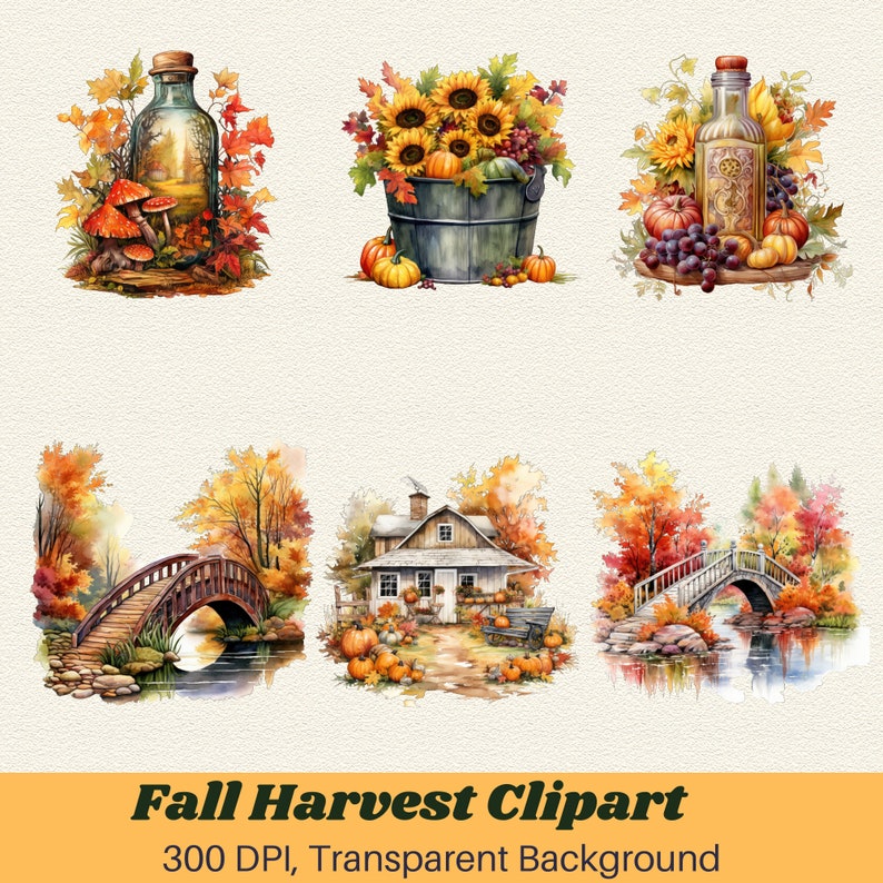 Fall Harvest Clipart Bundle Autumn Collection 70 PNG Fall Collection ...