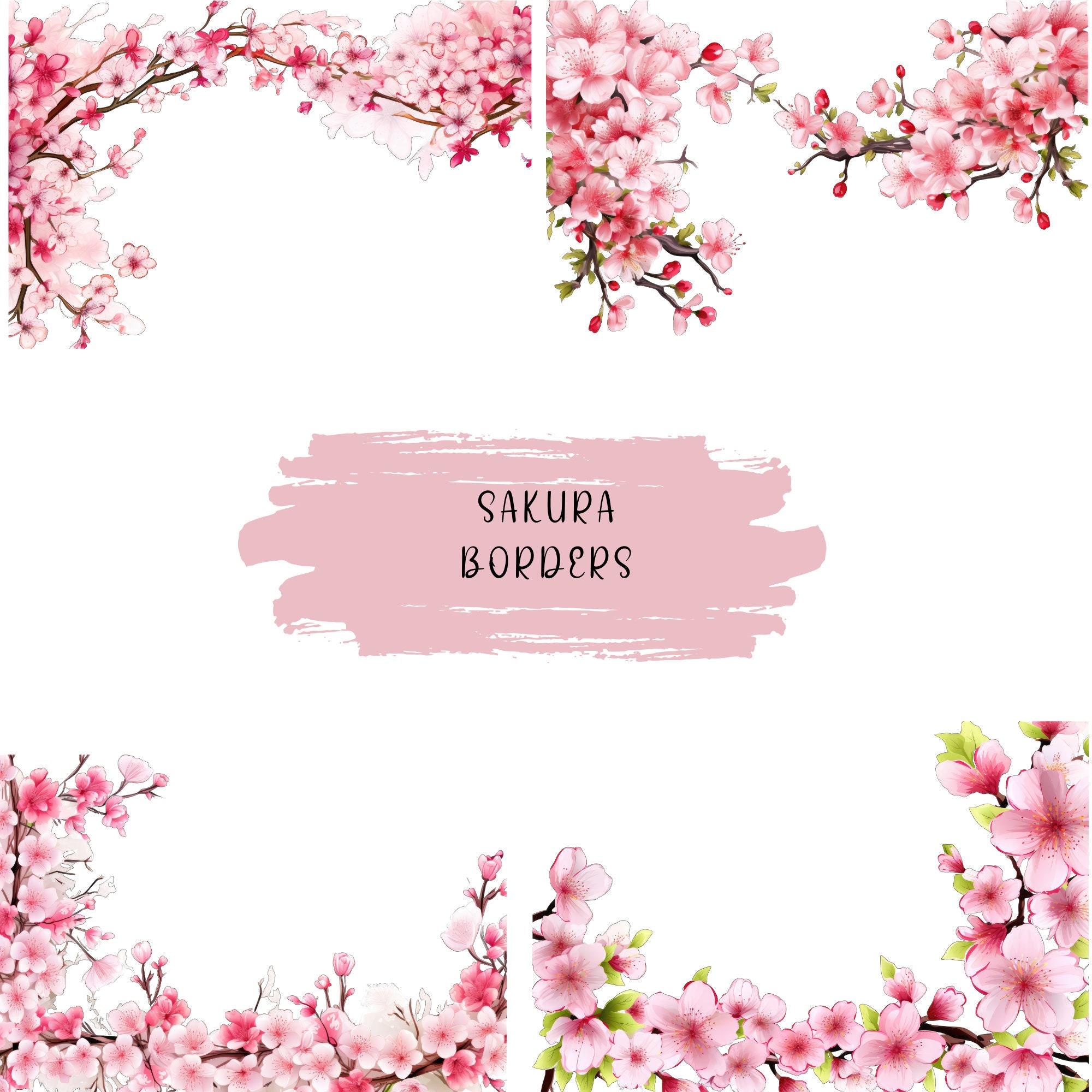 Sakura Cherry Blossom Borders Sakura Clipart Water Color Clipart Sakura ...