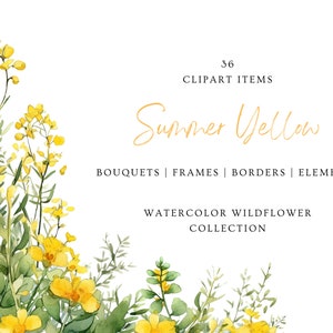 Summer Yellow Watercolor Floral Clipart Floral Borders Wild Flowers ...