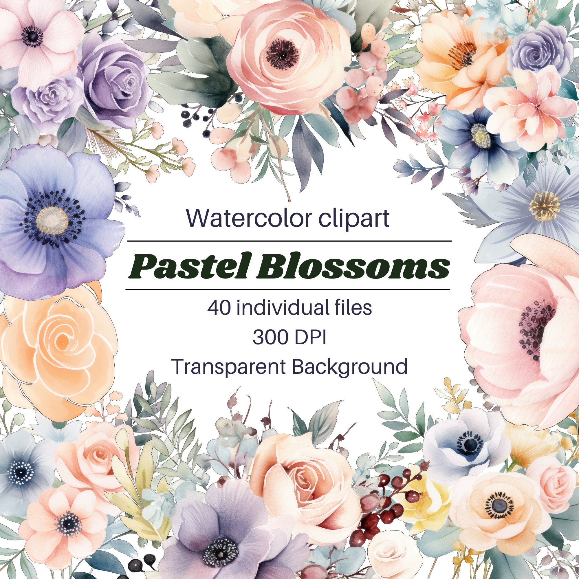 Pastel Blossoms Watercolor Floral Clipart Wedding Clipart - Etsy