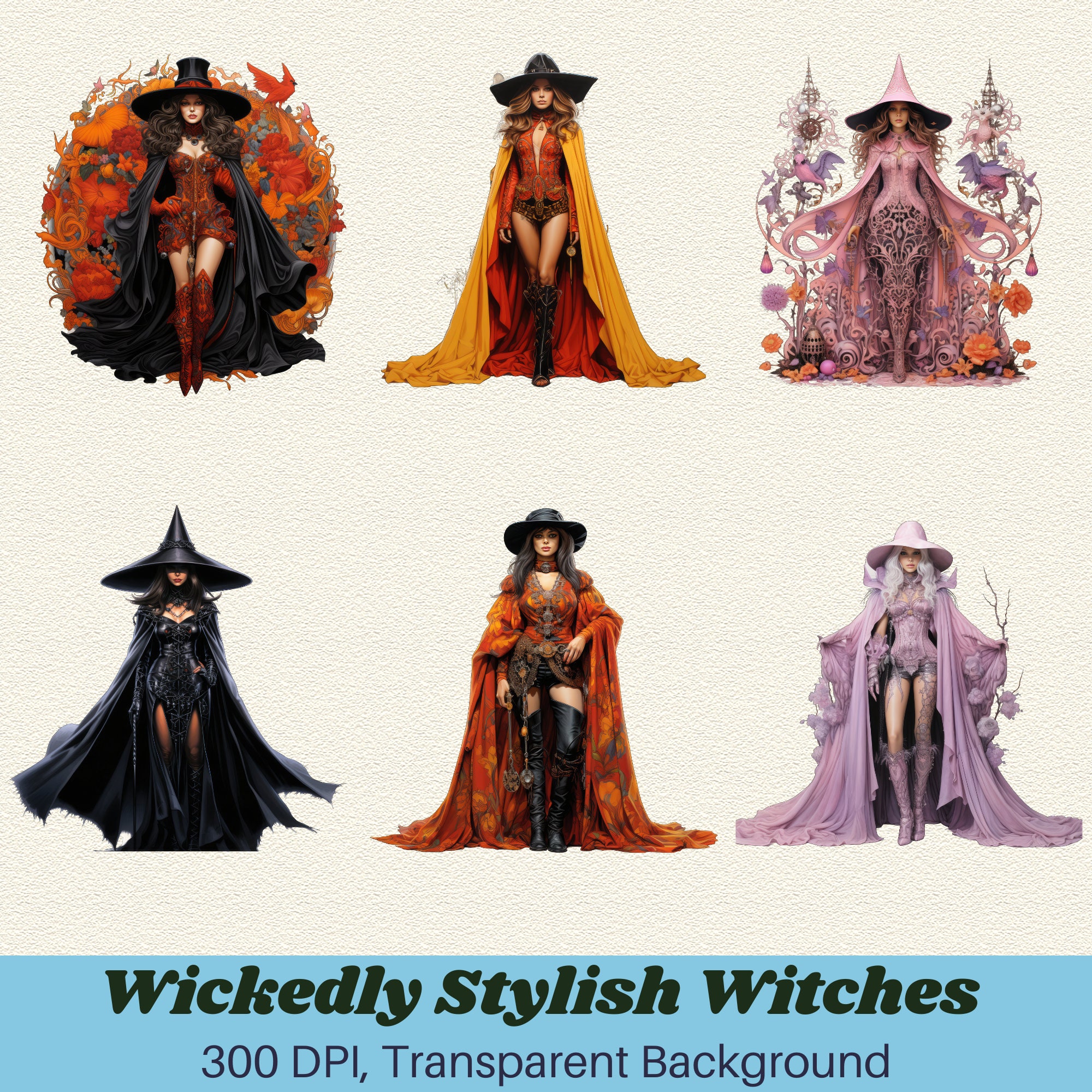Wickedly Stylish Witches Halloween Clipart for Crafts and Decor PNG ...